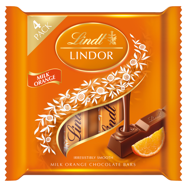 Lindt Lindor Milk Orange Chocolate Bars 4 x 25g - We Get Any Stock