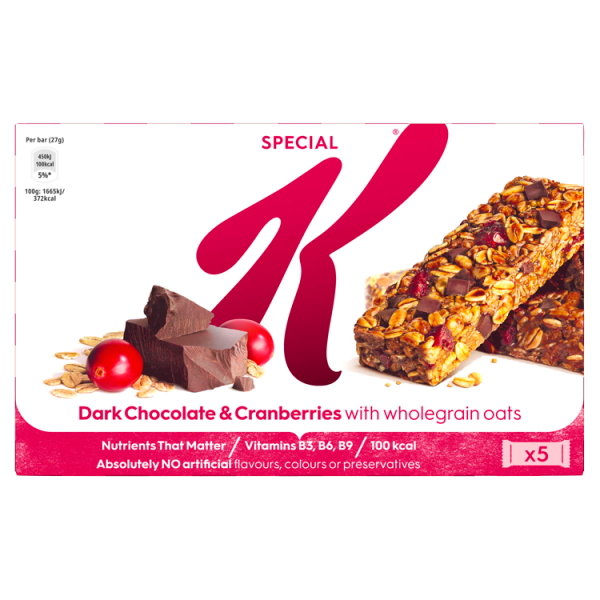 Kellogg's Special K Dark Chocolate & Cranberries Cereal Bars 5 x 27g (135g) - We Get Any Stock